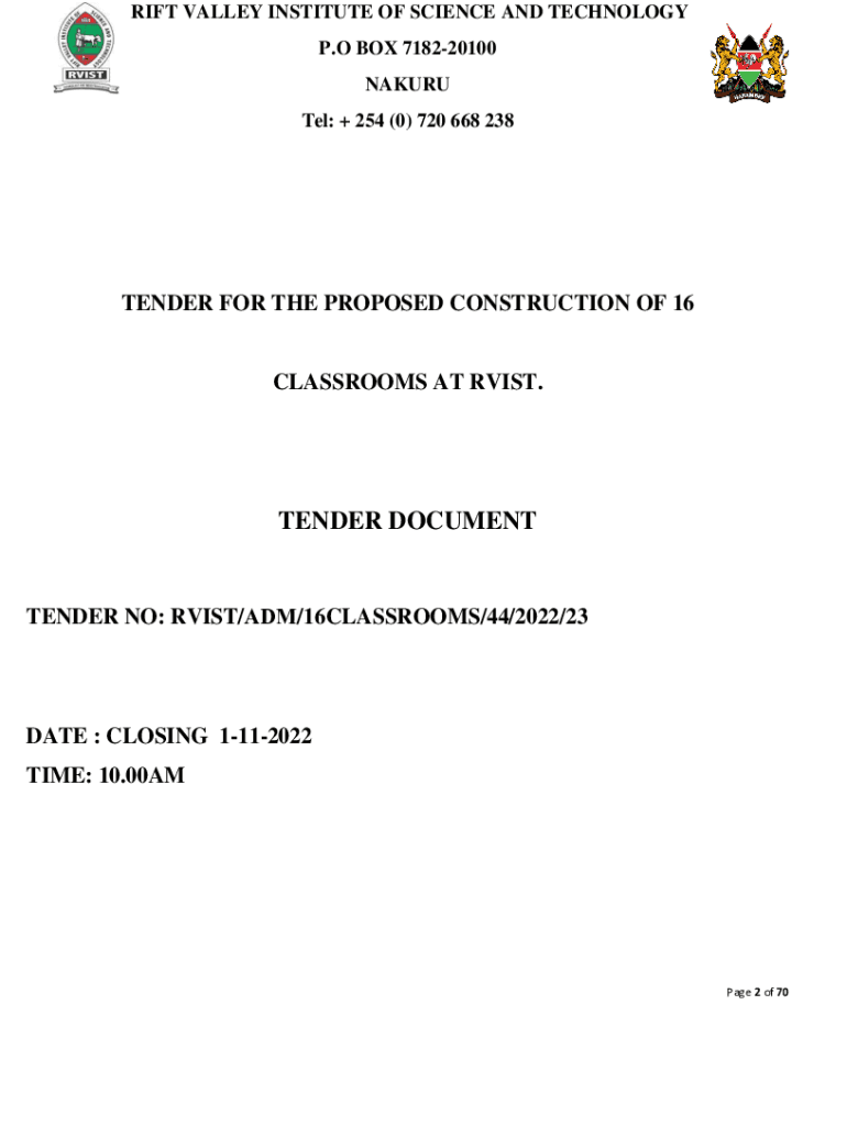 Fillable Online rift valley institute of science and technology tender ...