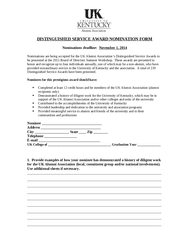 Nominations are being accepted for the UK Alumni Association's Distinguished Service Awards to ...