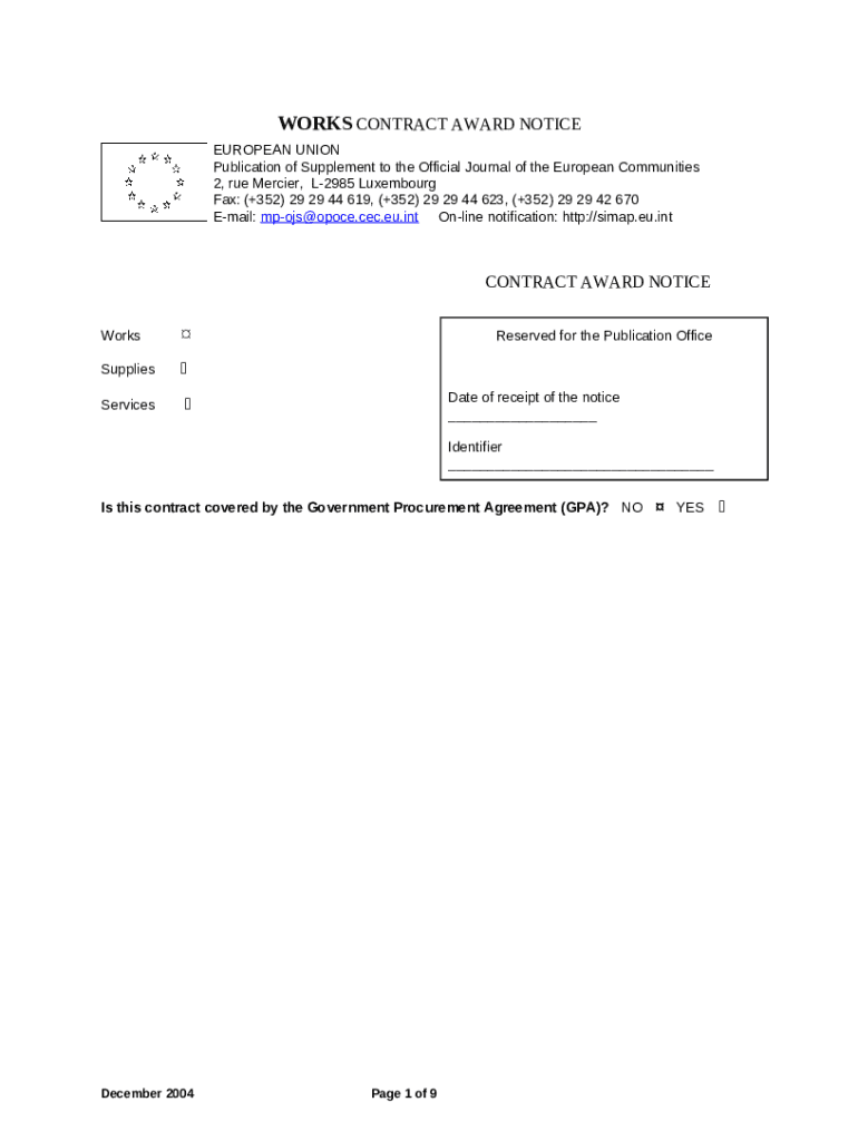 Annex B14 - Contract Award Notice Doc Template | pdfFiller