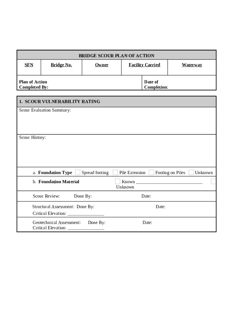Scour Critical Bridge - FHWA Revised Plan Of Action - POA Doc Template ...