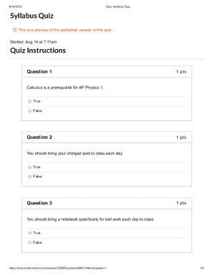 Fillable Online Sample Syllabus Quiz Questions - ASU's Teach Online Fax ...