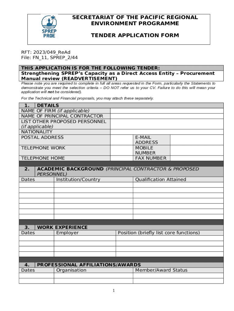 Request for Tenders: Strengthening SPREP's Capacity as ... Doc Template ...