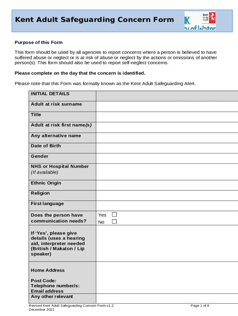 Safeguarding - KASAF Stage 1. ;#Adult Safeguarding;# Doc Template | pdfFiller