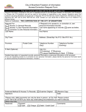 Fillable Online City of Brantford Freedom of Information Access/Correction Request Form Fax ...