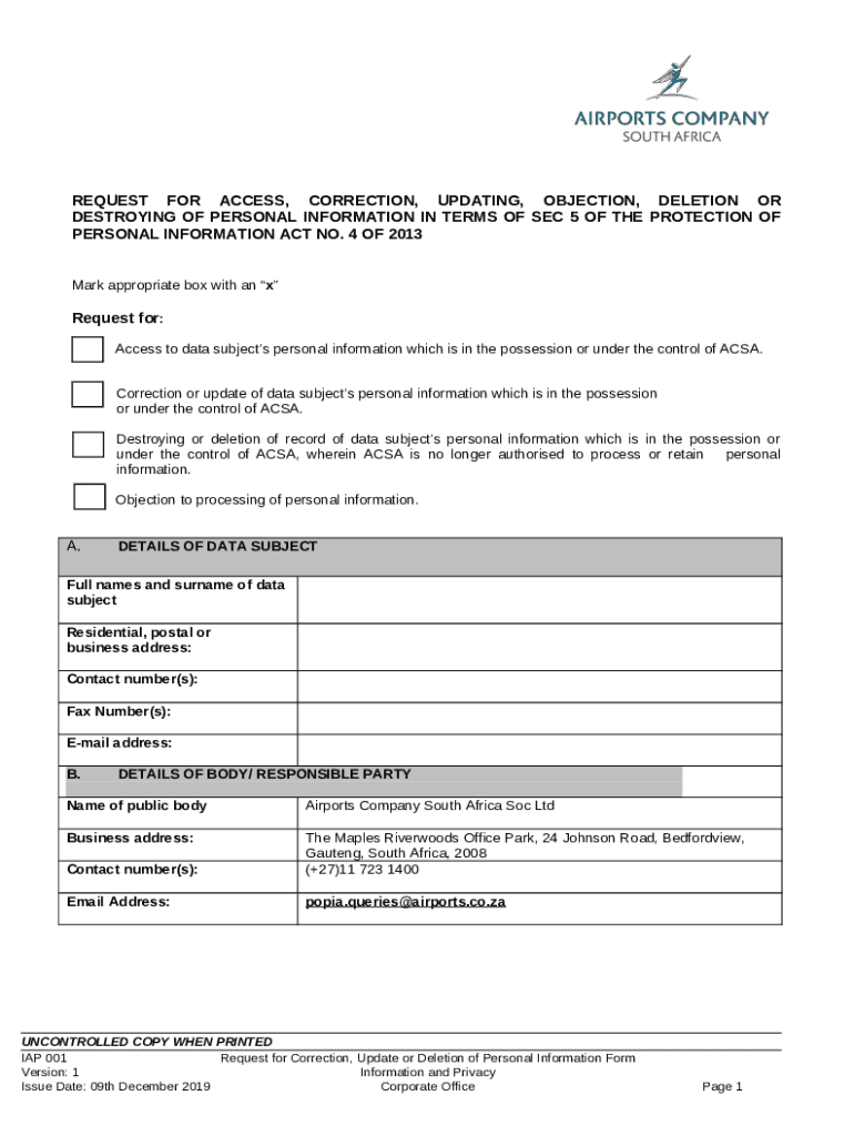 IAP 001 Request for Access Correction Update or Deletion of Personal Ination Final Policy (002 ...