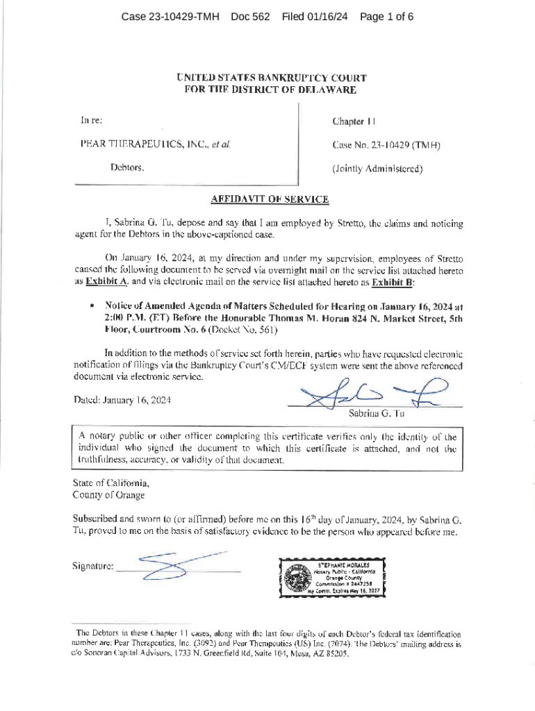 Fillable Online Case 23-10429-TMH Doc 562 Filed 01/16/24 Page 1 of 6 ...