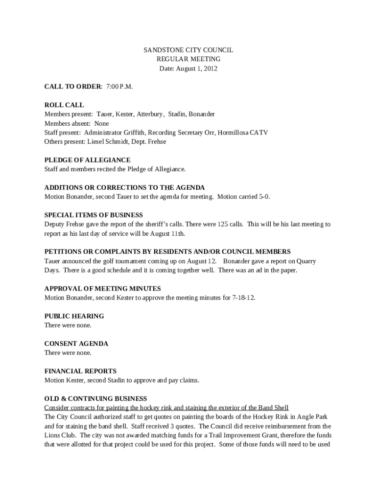 Community Resources - City of Sandstone, Minnesota Doc Template | pdfFiller