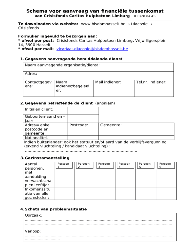 Schema voor aanvraag van financile tussenkomst Doc Template | pdfFiller