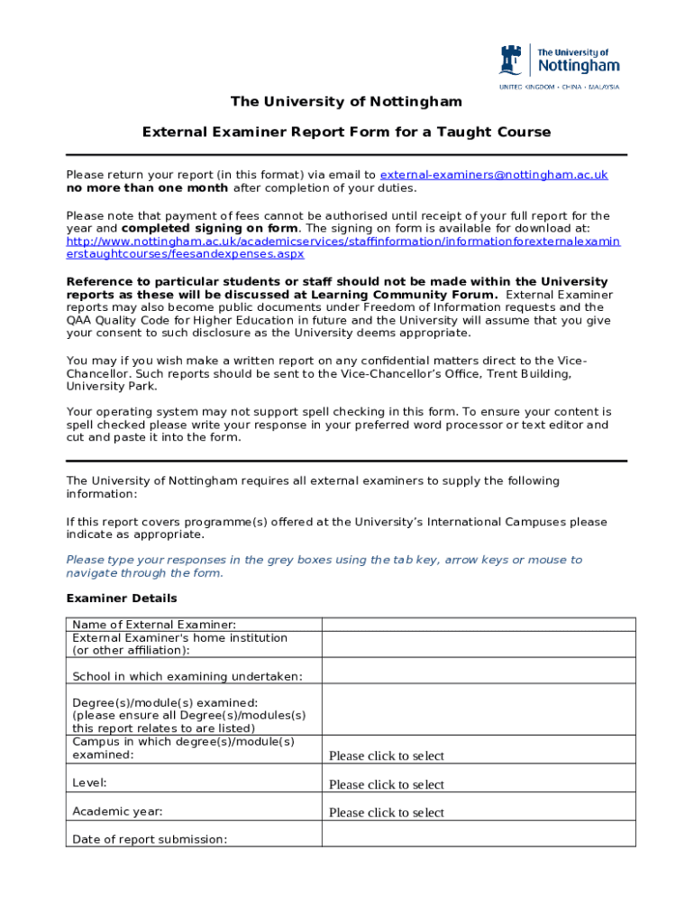 External Examiner Report for a Taught Course Doc Template | pdfFiller