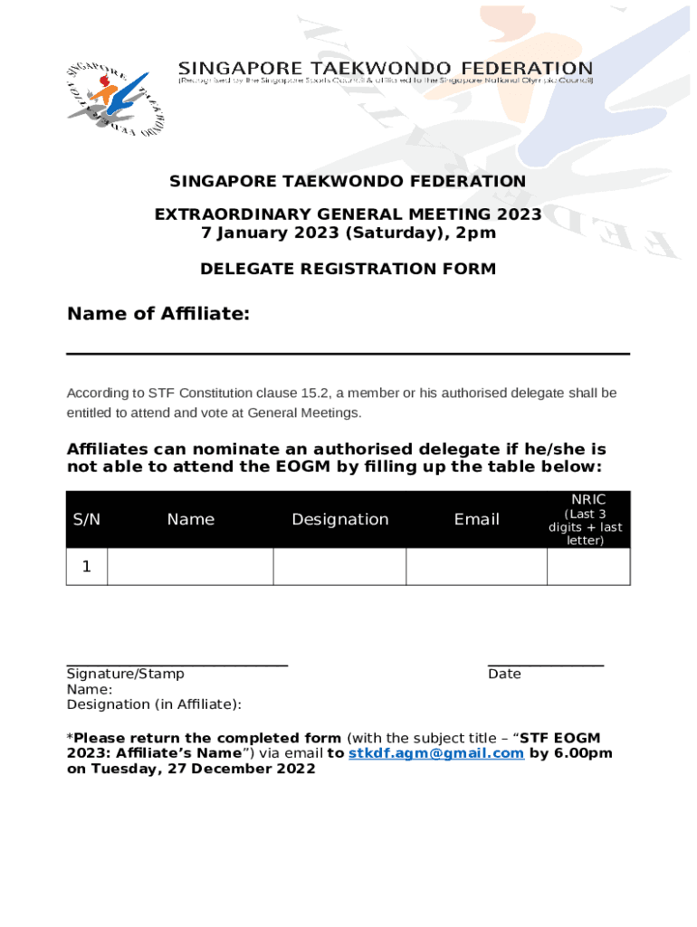 Thanks to Singapore Taekwondo Federation and their ... Doc Template | pdfFiller