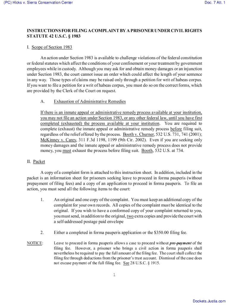 Fillable Online ORDER DIRECTING Clerk's Office to Send Complaint Form ...