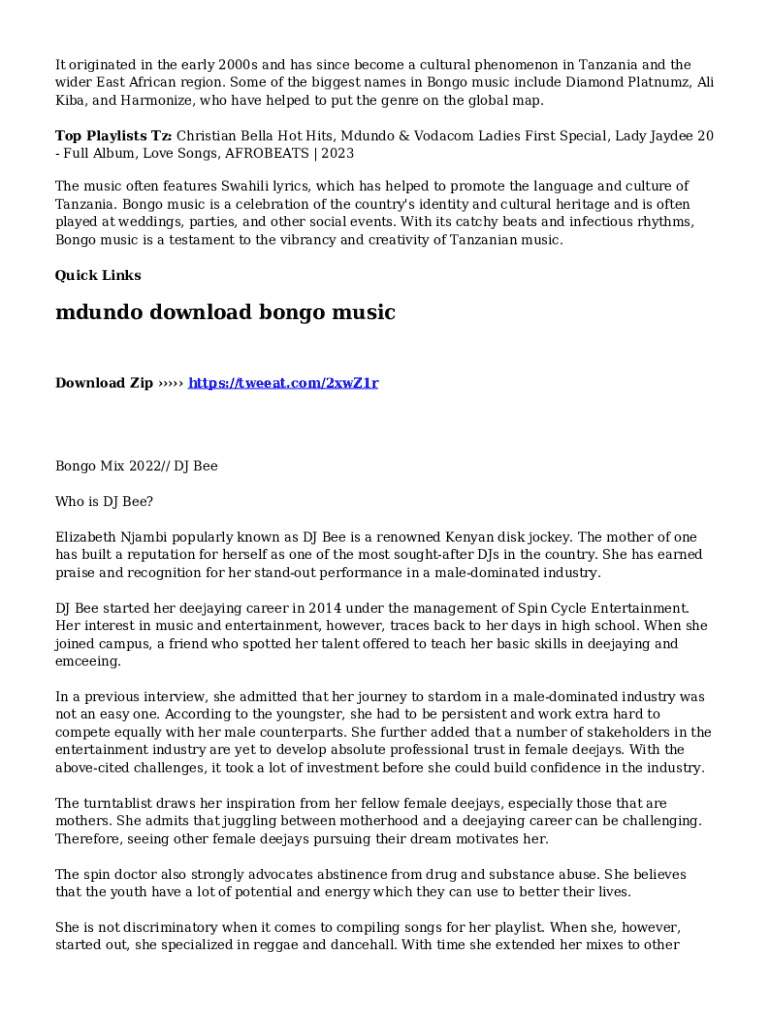 Fillable Online The Bongo Flava industry in Tanzania and artists' strategies ... Fax Email Print ...