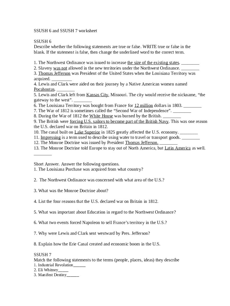 SSUSH 6 and SSUSH 7 worksheet Doc Template | pdfFiller