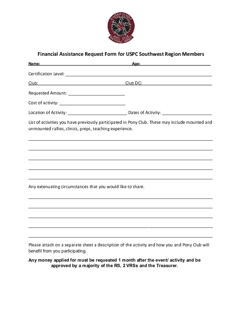 Fillable Online Financial Assistance Request Form for USPC ... Fax ...