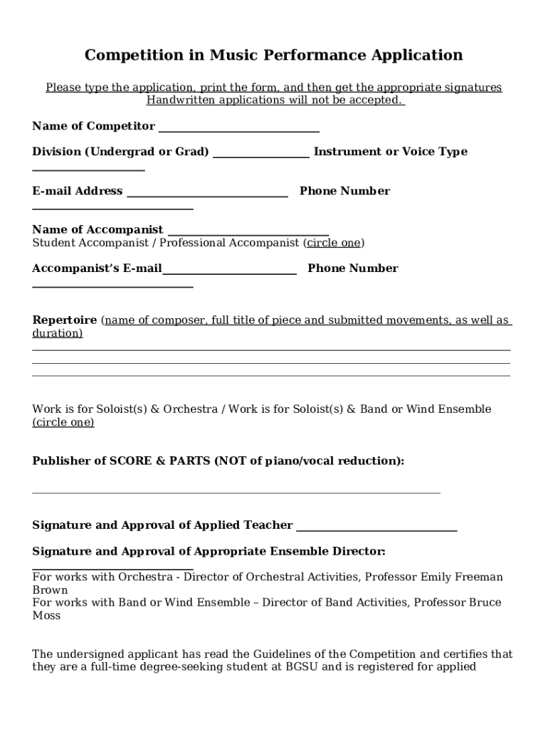 Concerto Competition Guidelines and Application Doc Template | pdfFiller