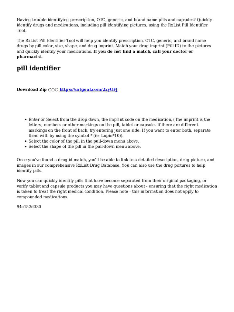 Fillable Online Pill Identification Tool Using Drug Pictures, Color ...