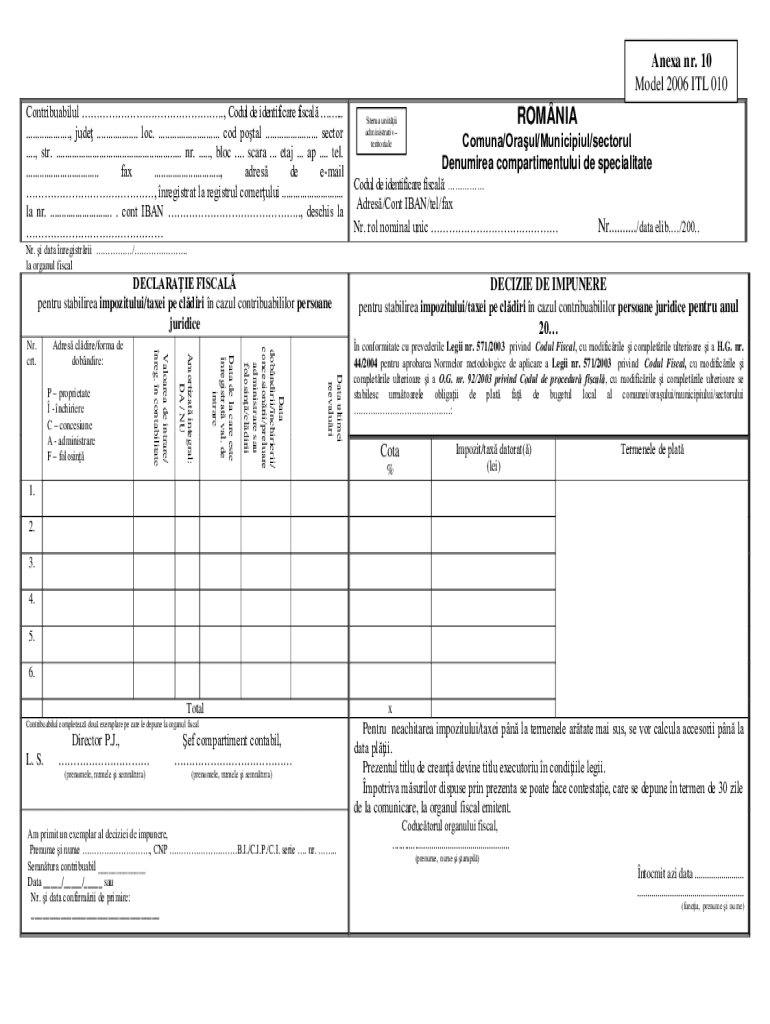 Fillable Online Anexa nr.10 -MODEL ITL 010 - Primria Vetrioaia, jud ...