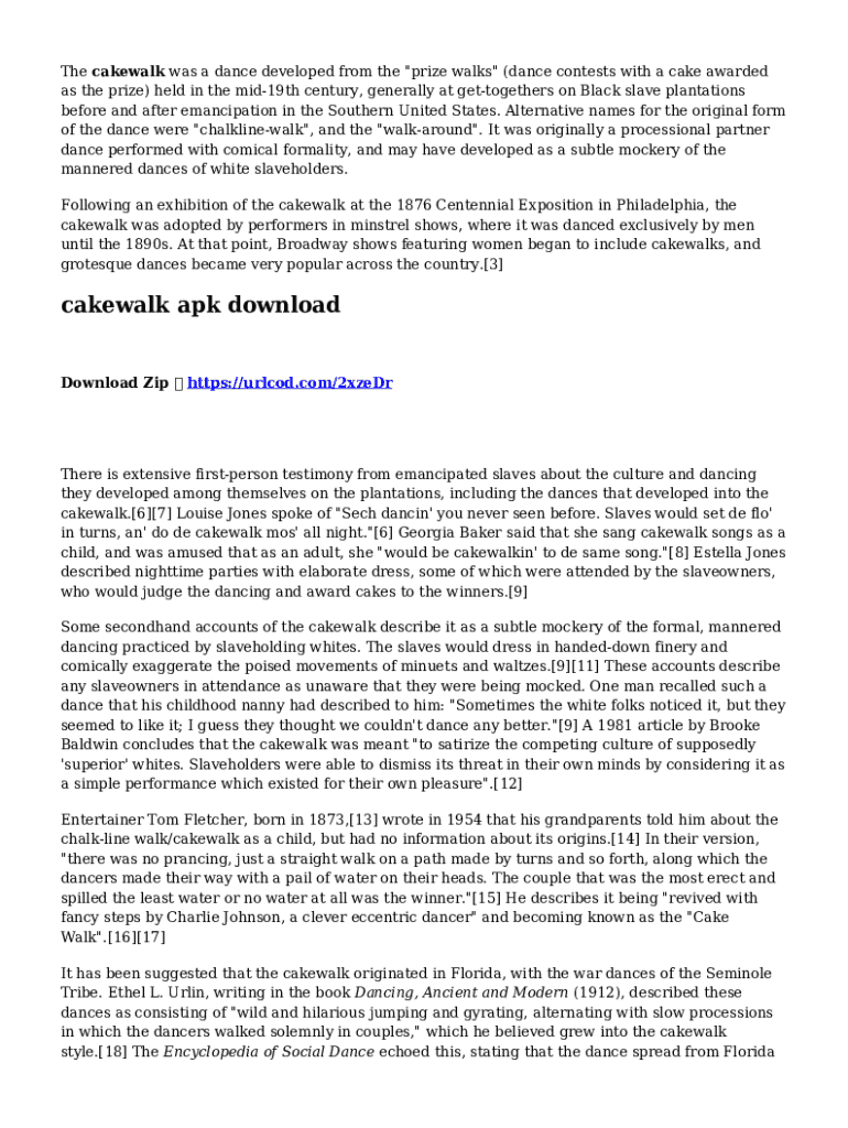 Fillable Online Cake Walk.docx - The cakewalk was a dance developed ...