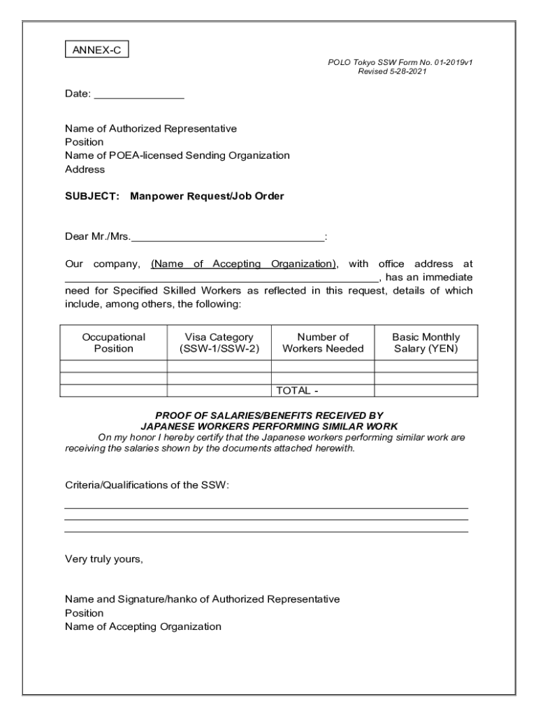 Fillable Online ANNEX-C-Manpower-Request-Job-Order-SSW-Form-No.-01 ...