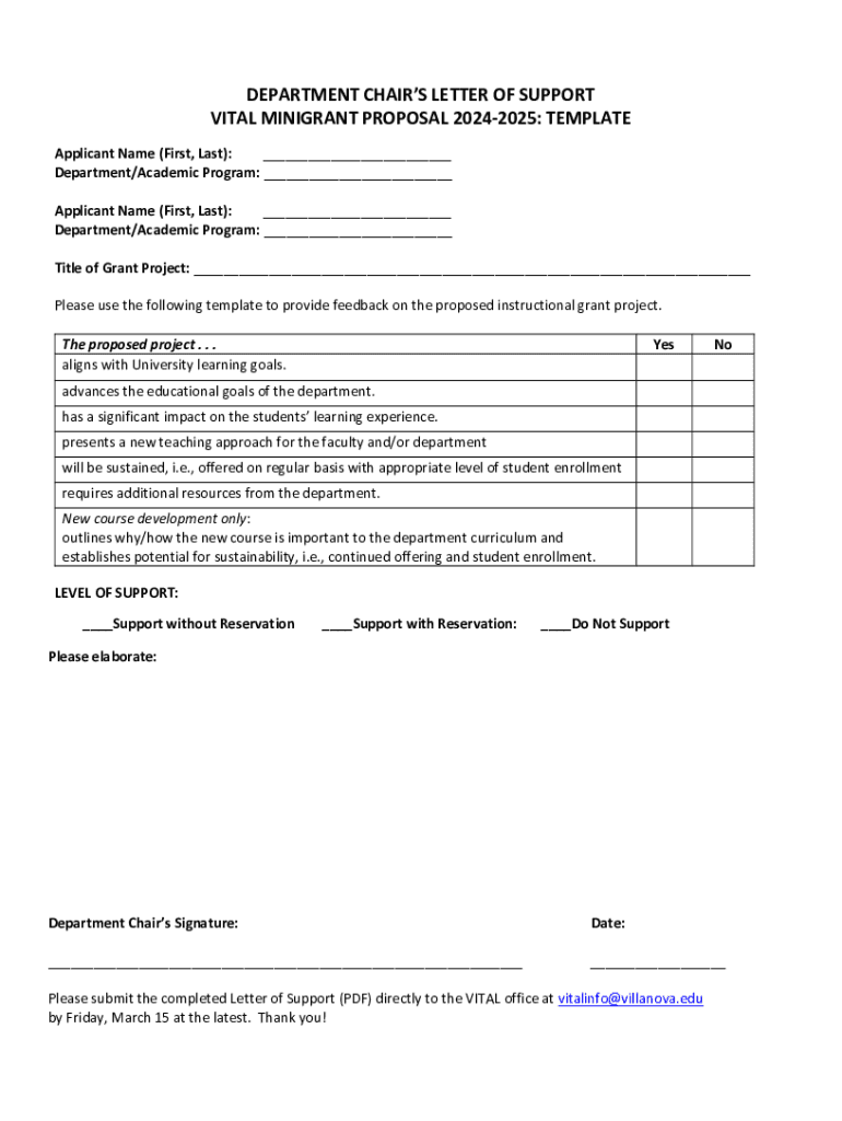 Fillable Online www1 villanova template for letter of support from the ...