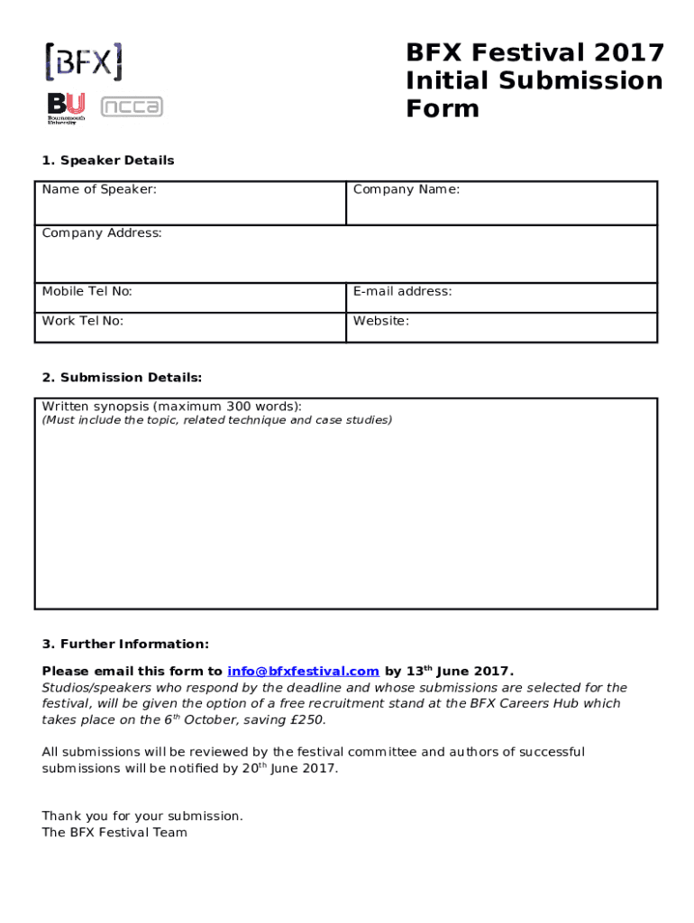 BFX Festival 2017 Initial Submission Doc Template | pdfFiller