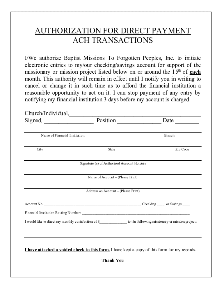 Fillable Online AUTHORIZATION FOR DIRECT PAYMENT ACH ... Fax Email ...