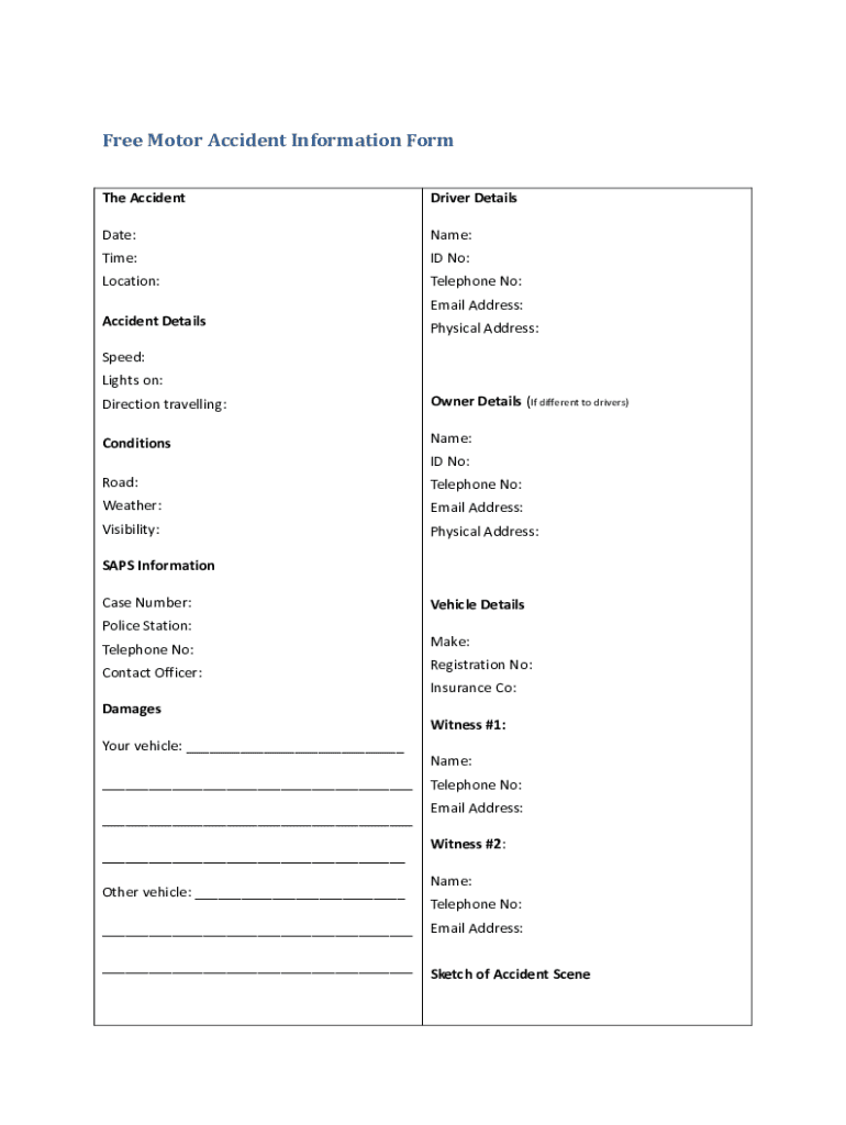 Fillable Online Free Motor Accident Information Form Fax Email Print ...