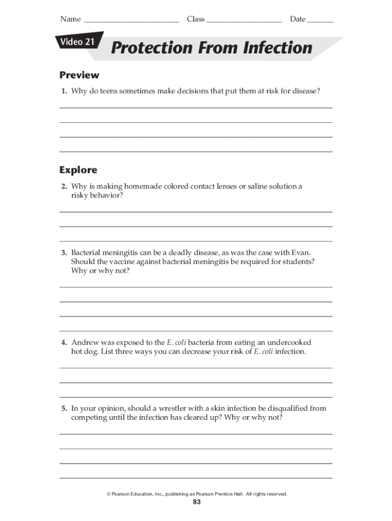 Fillable Online Teen Talk #21 Protection from Infection Worksheet 1 ...