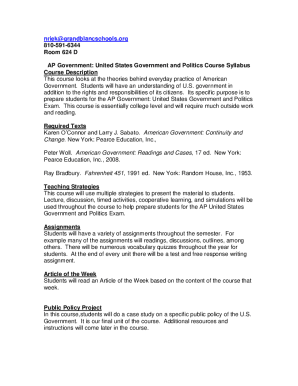 Fillable Online United States Government and Politics Course Syllabus ...