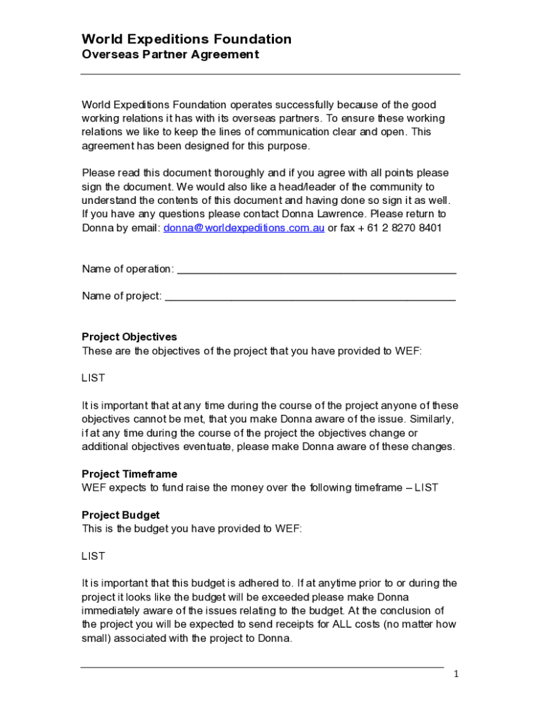 Fillable Online WEF Overseas Partner Agreement Fax Email Print - pdfFiller