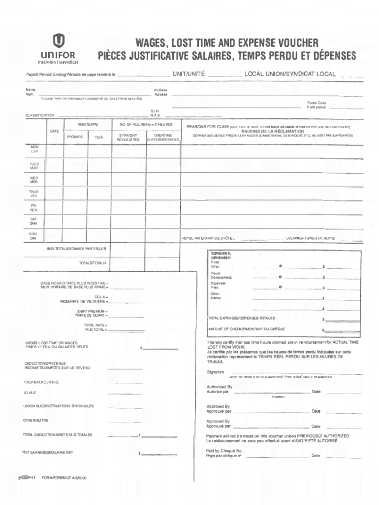 Remplissable En Ligne salary, lost time and expense voucher - united ...