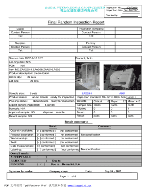 Fillable Online 07910 Steam Cabin Pre-shipement inspection reoprt.doc ...