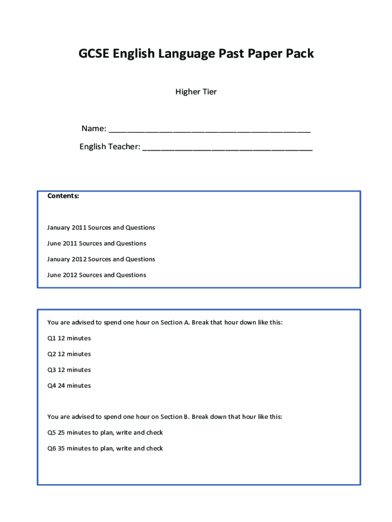 Fillable Online GCSE English Language Specimen question paper Paper 1 ...