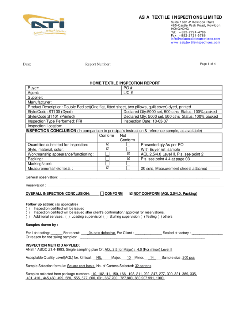 Fillable Online Garment Inspection Report for Pamela, Ortalio, Vadar ...