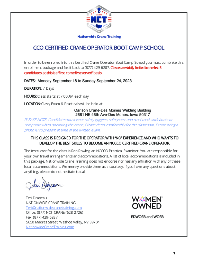 Fillable Online American Crane SchoolNCCCO Crane Operator Certification ...