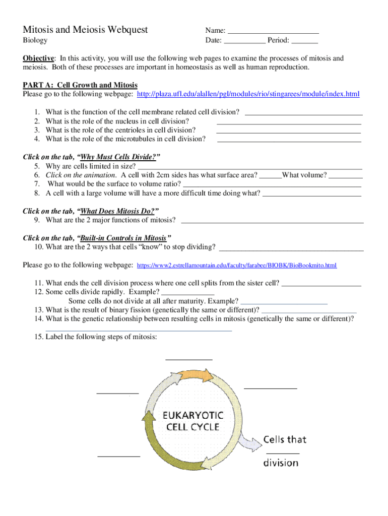 Fillable Online Mitosis and Meiosis Webquest Name Sam Salo Fax Email ...