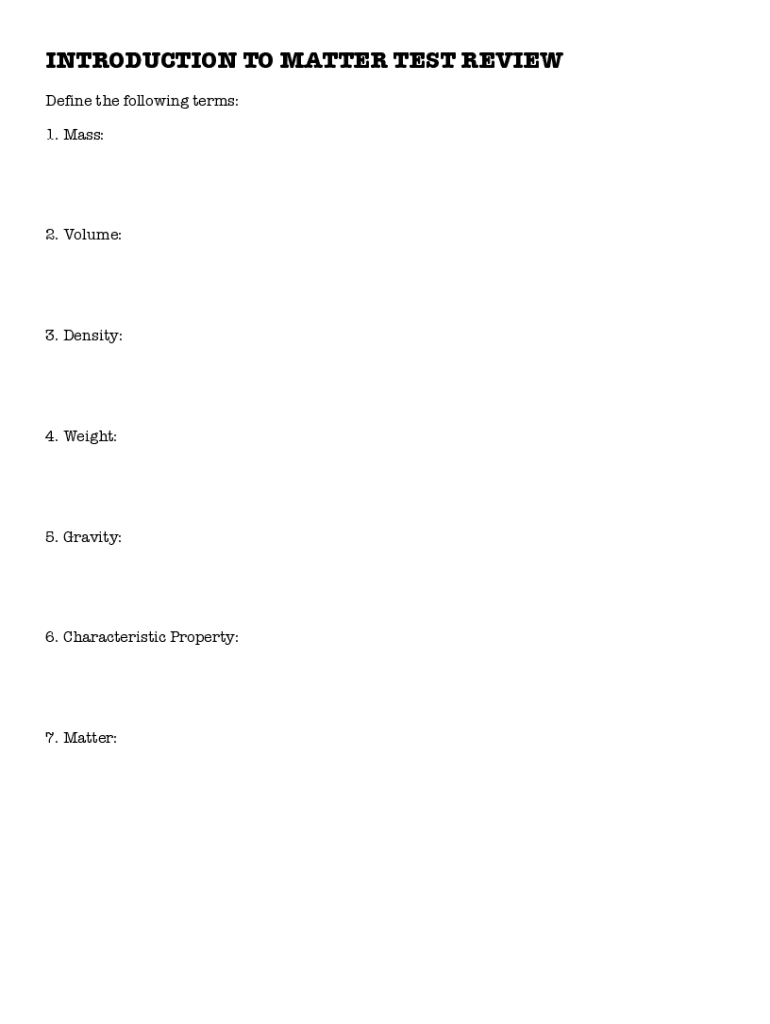 Fillable Online INTRODUCTION TO MATTER TEST REVIEW Fax Email Print ...