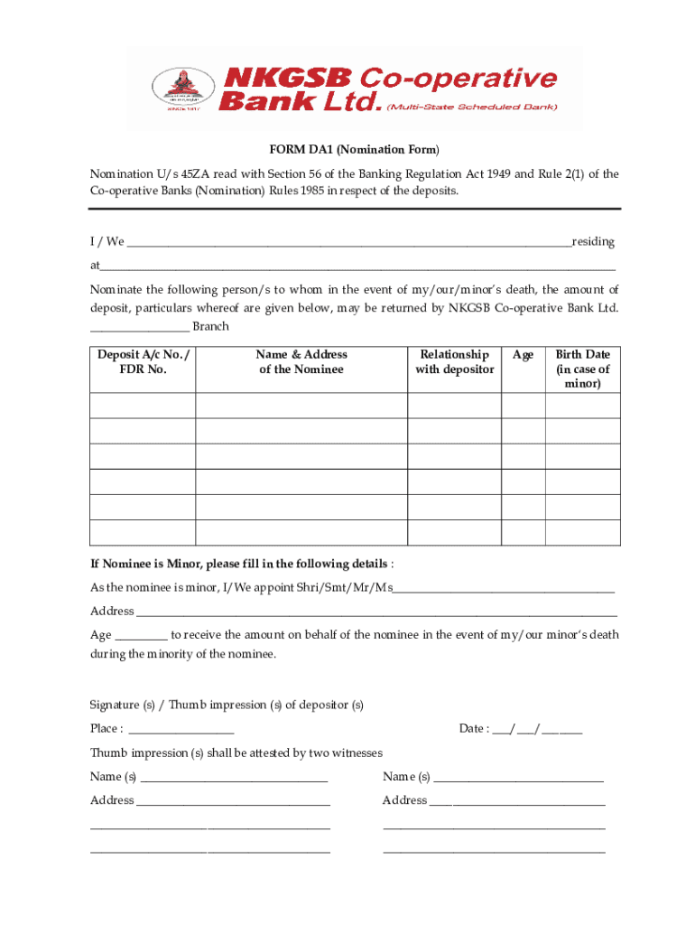Fillable Online FORM DA 1 (Nomination Form) Fax Email Print - pdfFiller