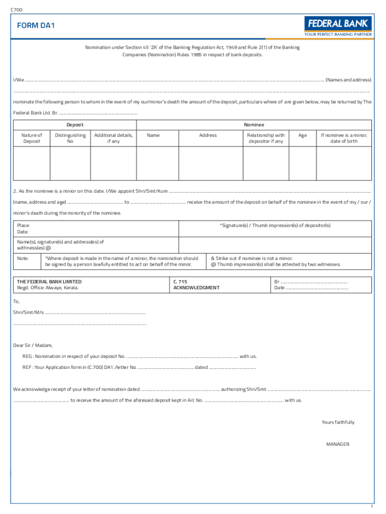 Fillable Online FORM DA 1 Nomination under section 45 Fax Email Print ...