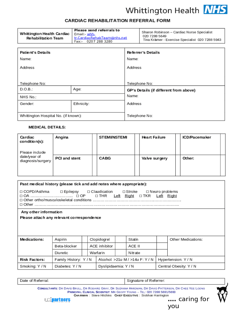 NHS ISLINGTON CARDIAC REHABILITATION REFERRAL Doc Template | pdfFiller