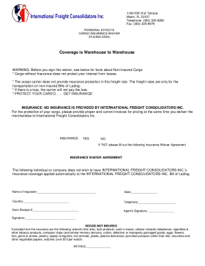 Fillable Online Coverage is Warehouse to Warehouse Fax Email Print ...