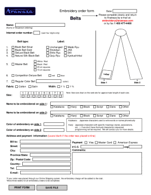 Fillable Online Embroidery order form - Belts Fax Email Print - pdfFiller