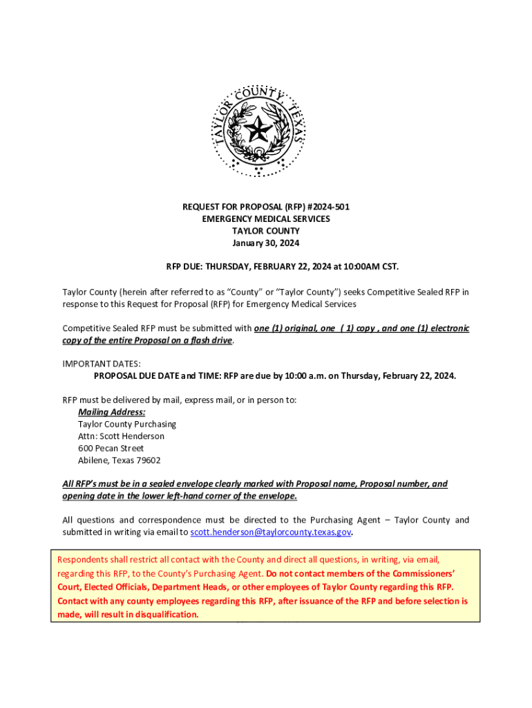 Fillable Online Request for Proposal (RFP) #2024-501 Emergency Medical ...