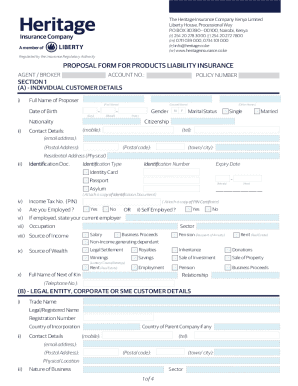 Fillable Online PROPOSAL FORM FOR PRODUCTS LIABILITY ... Fax Email ...