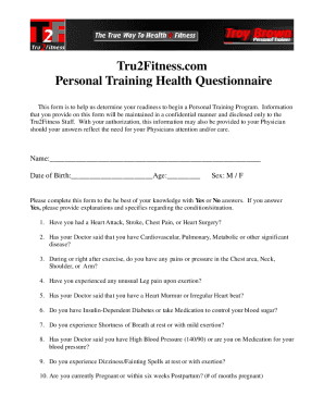 Fillable Online Personal training consultation questionnaire form Fax ...