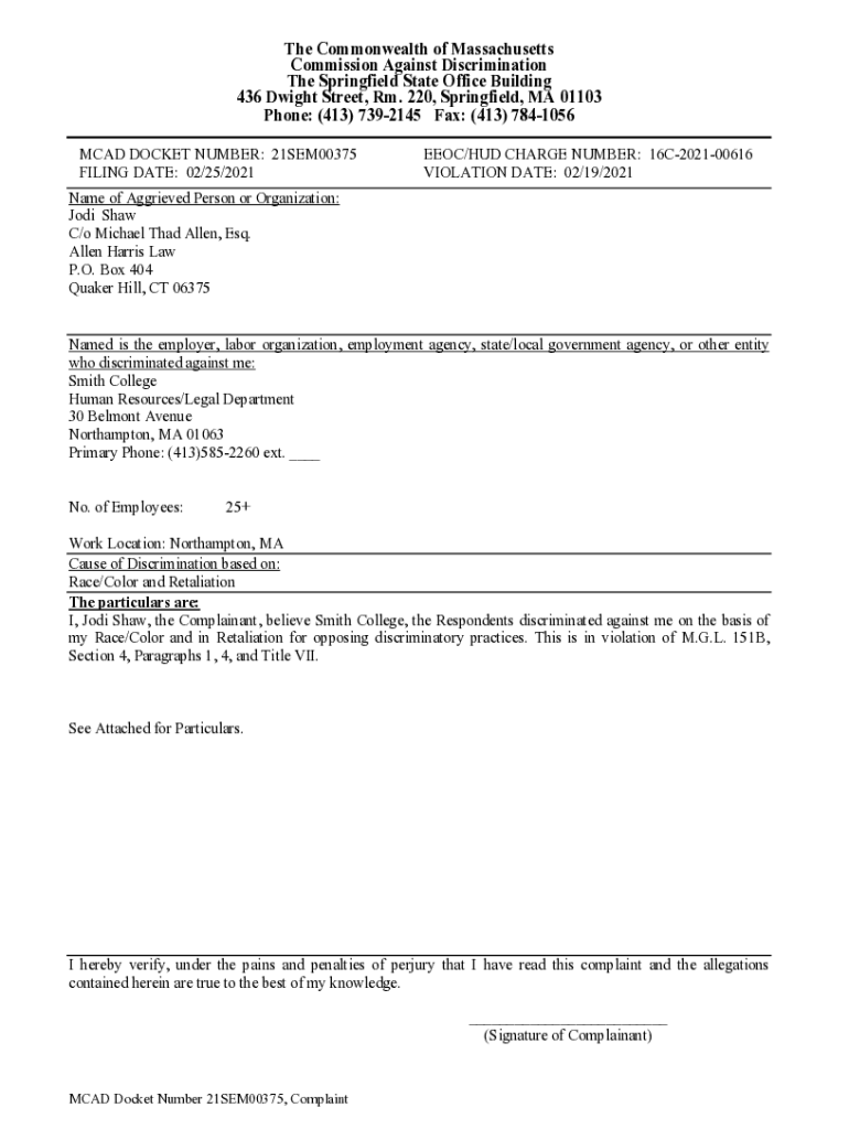 Fillable Online MCAD Decision, Marc Savage vs. Springfield Fire Dept. Fax Email Print - pdfFiller