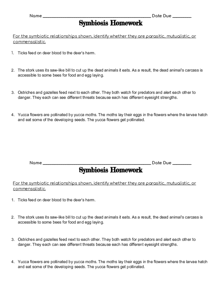 Fillable Online symmm turn.pdf - Symbiosis Worksheet Name Date & Period ...