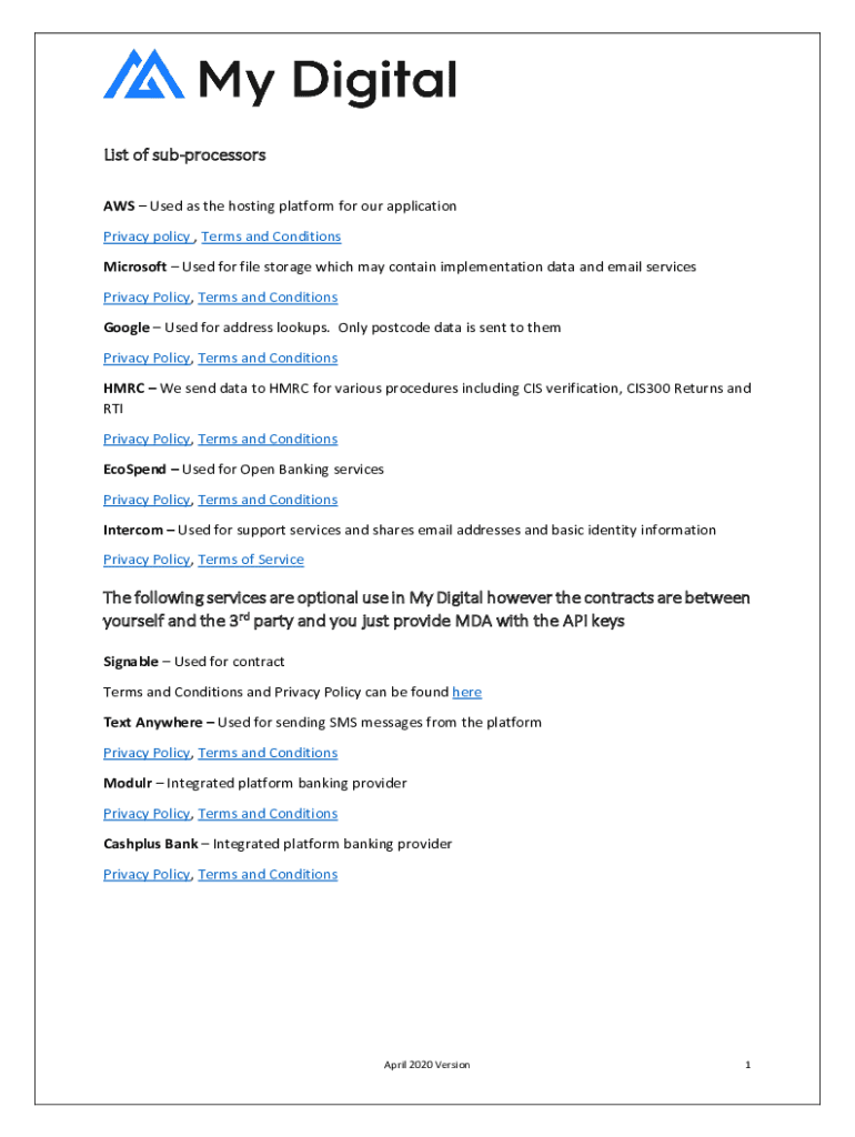Fillable Online List of sub-processors Fax Email Print - pdfFiller