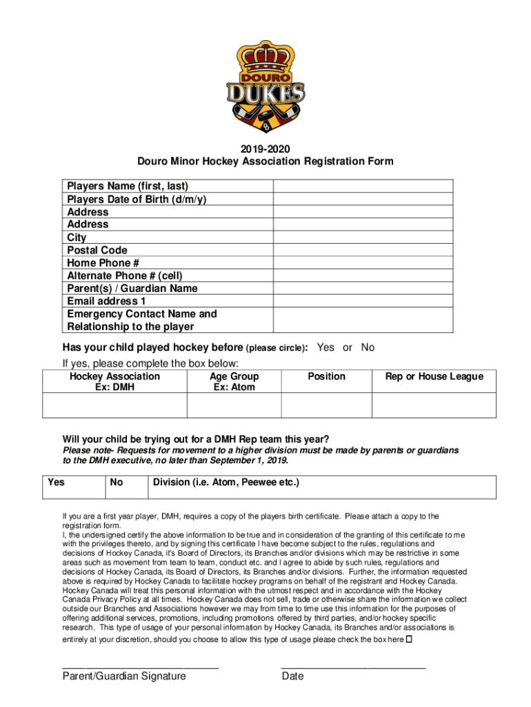 Fillable Online Douro Minor Hockey Association Registration Form Fax Email Print - pdfFiller