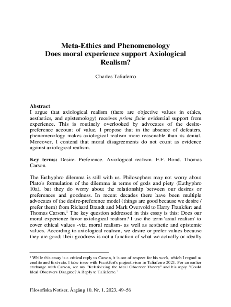 Fillable Online Meta-Ethics and Phenomenology Does moral experience ...